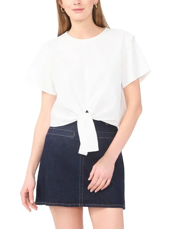 Vince Camuto Tie Front Cropped Top - Ultra White