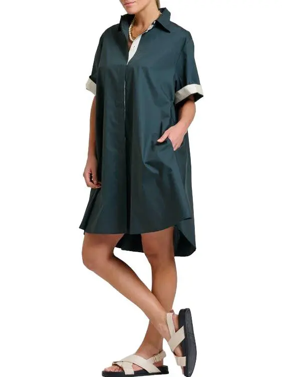 SHIRTY Grossgrain Ribbon Cotton Trapeze Shirtdress - Slate