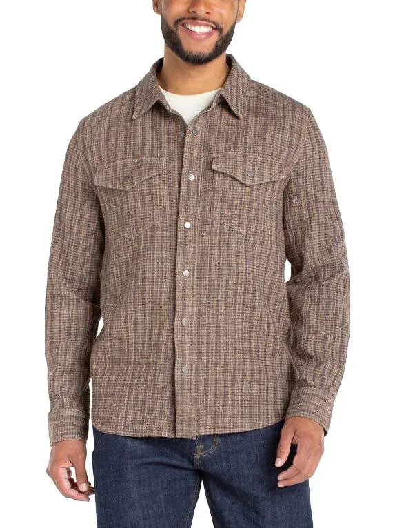 LIVERPOOL Stripe Cotton & Linen Overshirt - Pine Bark