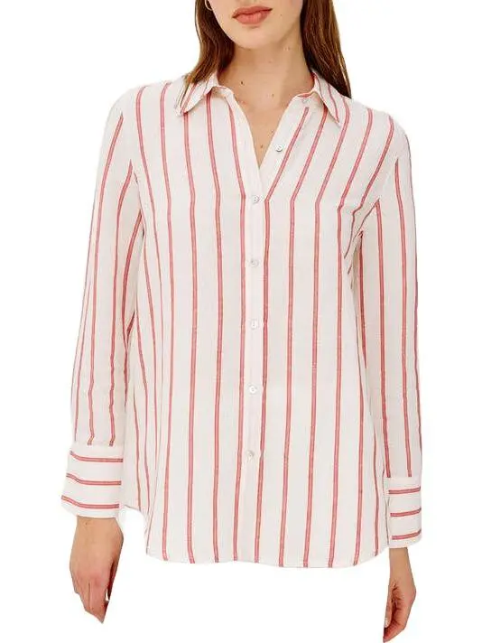Rails Linen Blend Button-up Shirt - Scarlet Ivory Stripe