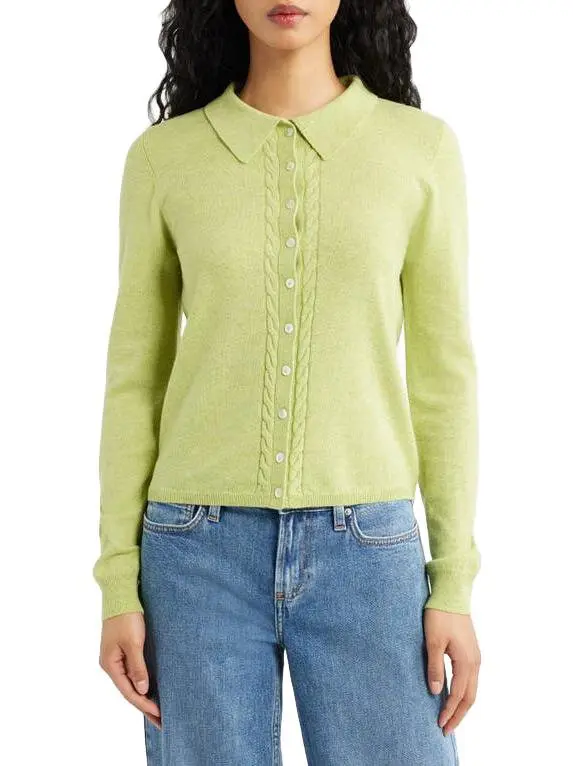 DAMSON MADDER Voula Cable Polo Cardigan - Lime