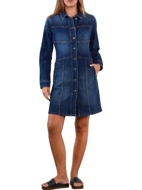 WASH LAB DENIM Wisp Long Sleeve Stretch Denim Shirt Dress - Soft Blue
