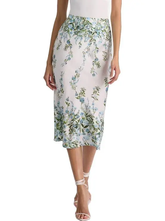 Alice + Olivia Maeve Floral Print Slip Midi Skirt - Fresh Air Carolina Blue