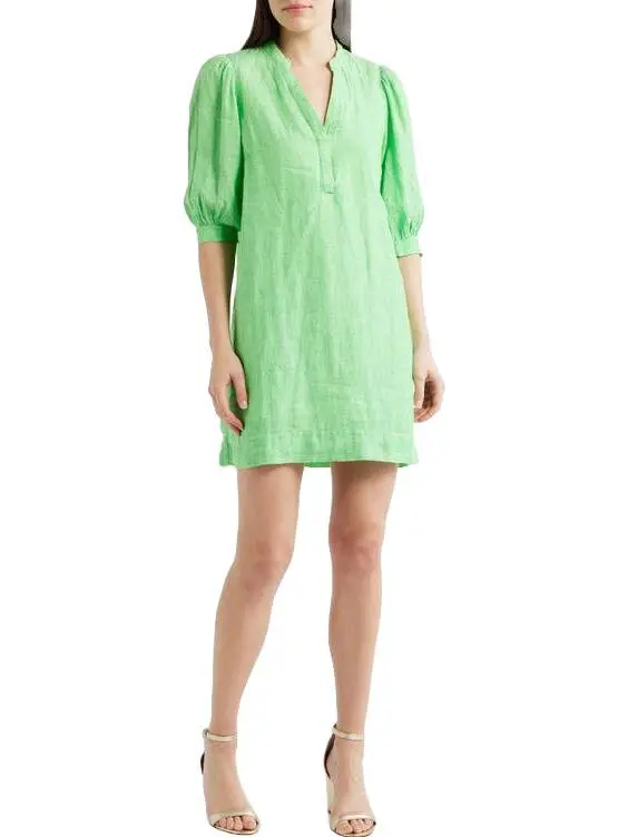 Lilly Pulitzer® Mialeigh Elbow Sleeve Linen Shift Dress - Putting Green X Resort White