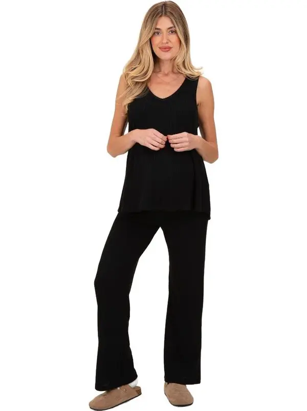 PINKBLUSH Rib Knit Tank And Pant Set - Black
