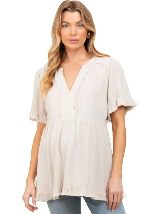 PINKBLUSH Short Sleeve Maternity Top - Beige