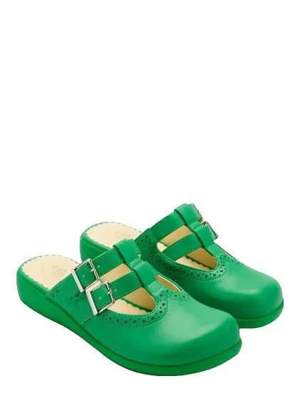 HOT CHOCOLATE DESIGN Mary Jane Clogs With Buckle Straps And Perforated Detailing - Greenleaf