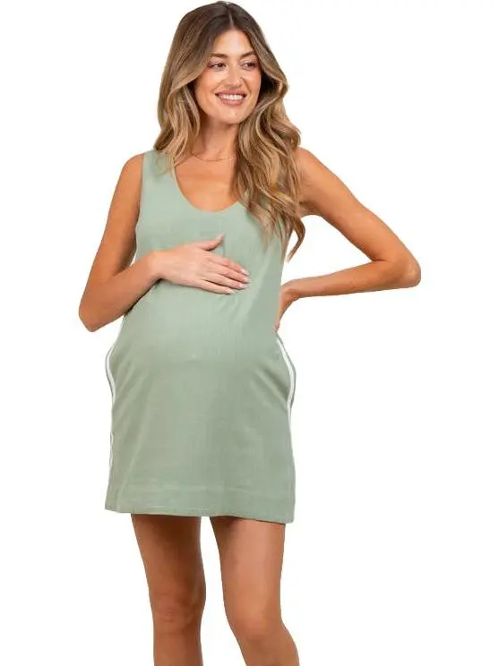 PINKBLUSH Sleeveless Striped A-line Mini Dress - Light Olive
