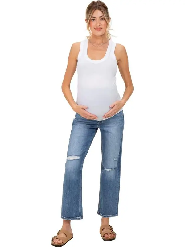 PINKBLUSH Distressed Ankle Maternity Jeans - Blue