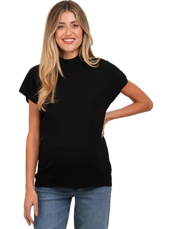 PINKBLUSH Mock Neck Knit Top - Black