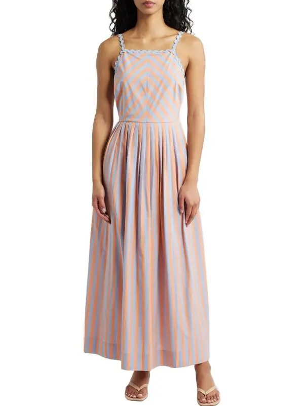 Saylor Imelda Stripe Cotton Fit & Flare Sundress - Blue/peach