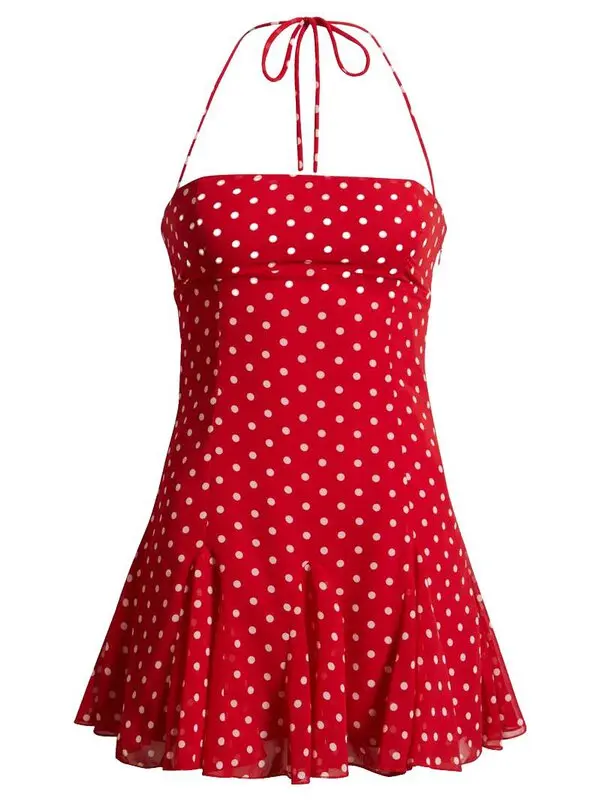 Princess Polly Delamere Polka Dot Halter Mini Dress - Red Polka