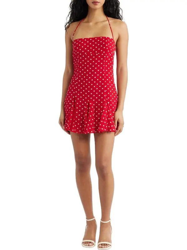 Princess Polly Delamere Polka Dot Halter Mini Dress - Red Polka