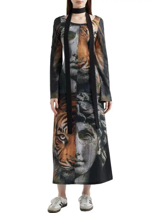 DRESSED IN LALA You Are Art Long Sleeve Maxi Dress - Black/tiger