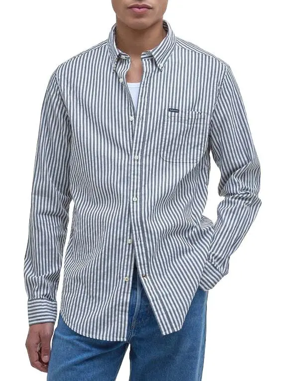 Barbour Cresswell Stripe Cotton Seersucker Button-down Shirt - Navy