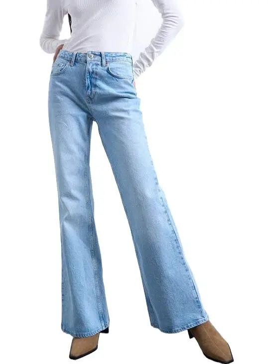 Topshop Pippa High Waist Flare Leg Jeans - Light Blue