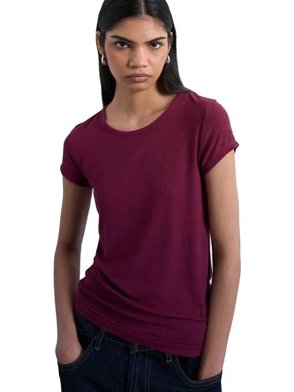 Topshop Fitted Rib T-shirt - Burgundy