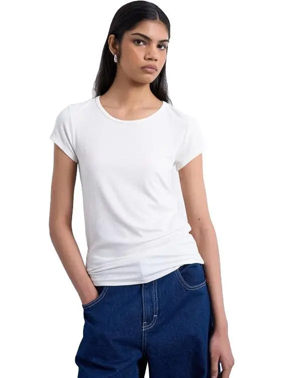 Topshop Fitted Rib T-shirt - Ecru
