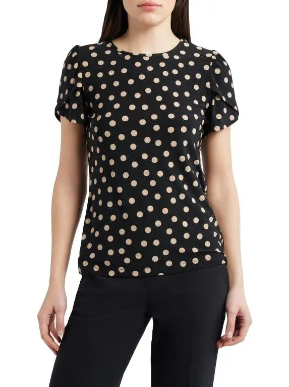 Anne Klein Tulip Sleeve Polka Dot Top - Anne Black/latte