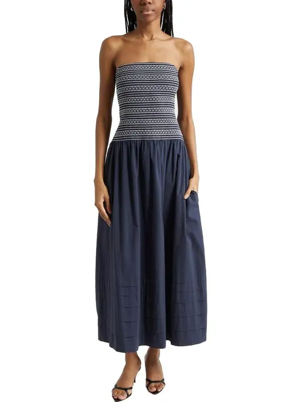 Ramy Brook Jace Strapless Smocked Maxi Dress - Navy