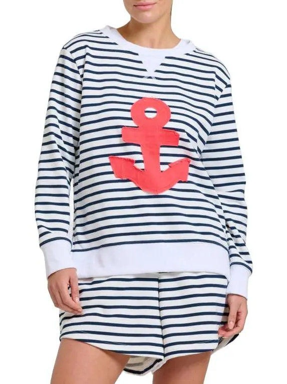 SHIRTY Anchor Appliqué Sweatshirt - White French Navy Stripe