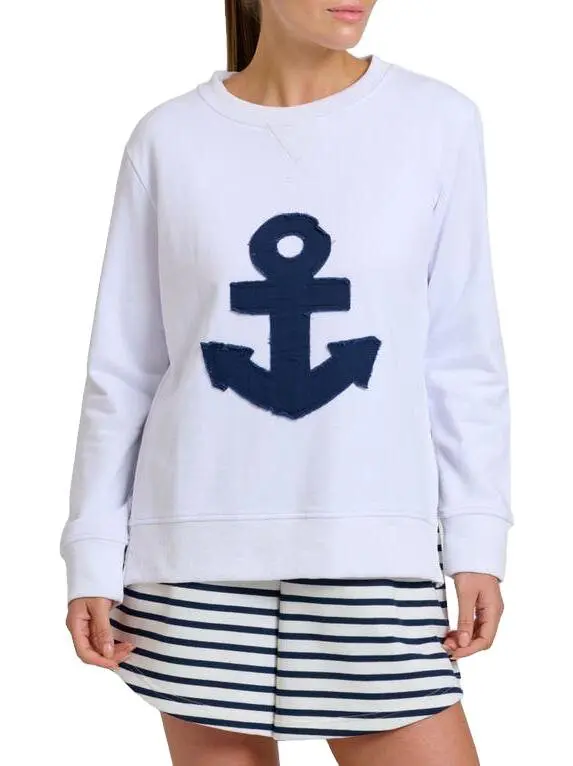 SHIRTY Anchor Appliqué Sweatshirt - White/navy Anchor
