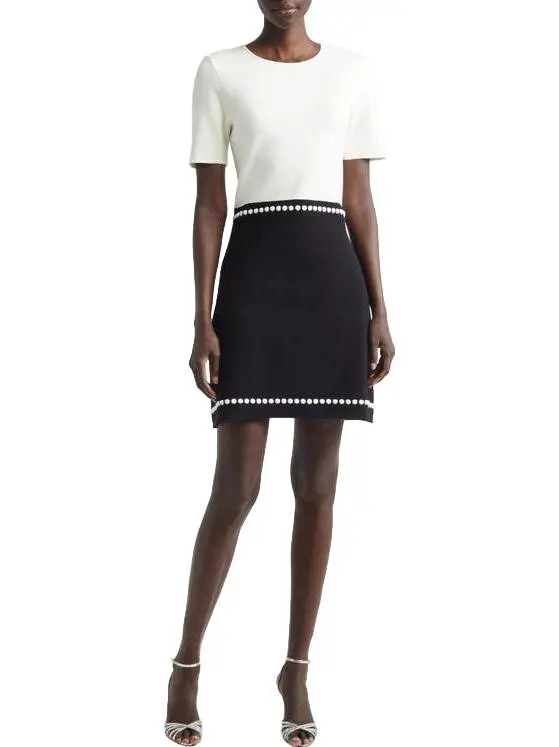 Oscar De La Renta Knit Colorblock Sheath Dress - Black/white