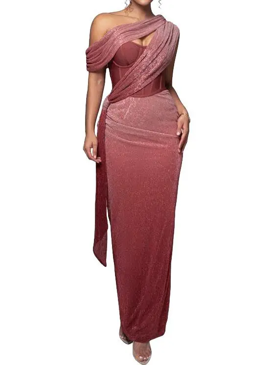 JLUXLABEL Celestina Metallic Drape Gown - Red