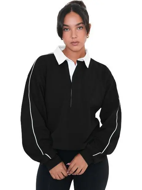 REBODY Rugby Piping Relaxed Polo Top - Black/white