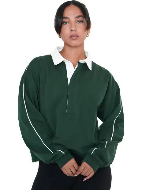 REBODY Rugby Piping Relaxed Polo Top - Green/white