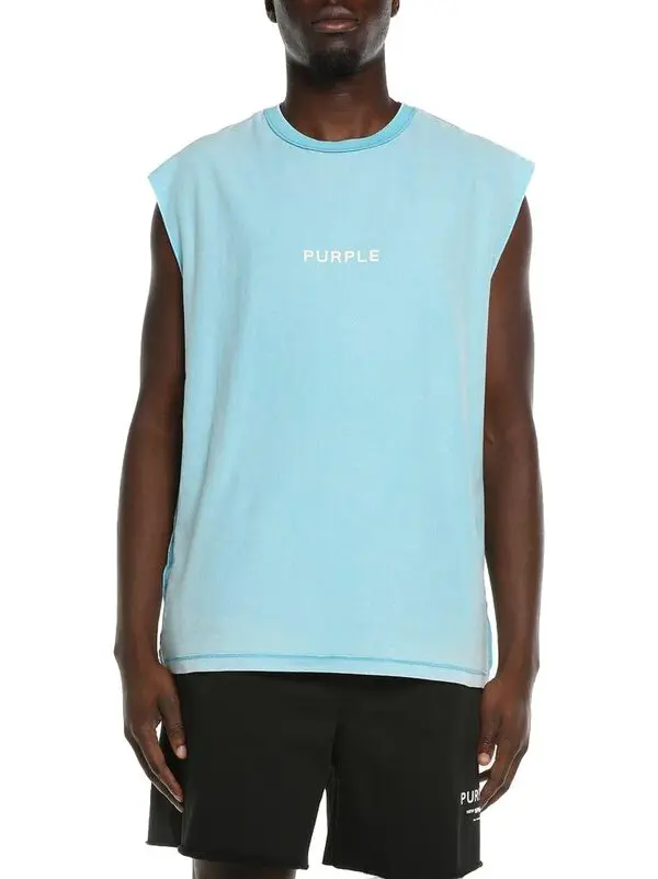 PURPLE BRAND Cotton Graphic Logo Muscle Tank - Blue