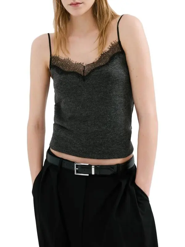 Mango Lace Trim Camisole - Dark Heather Grey