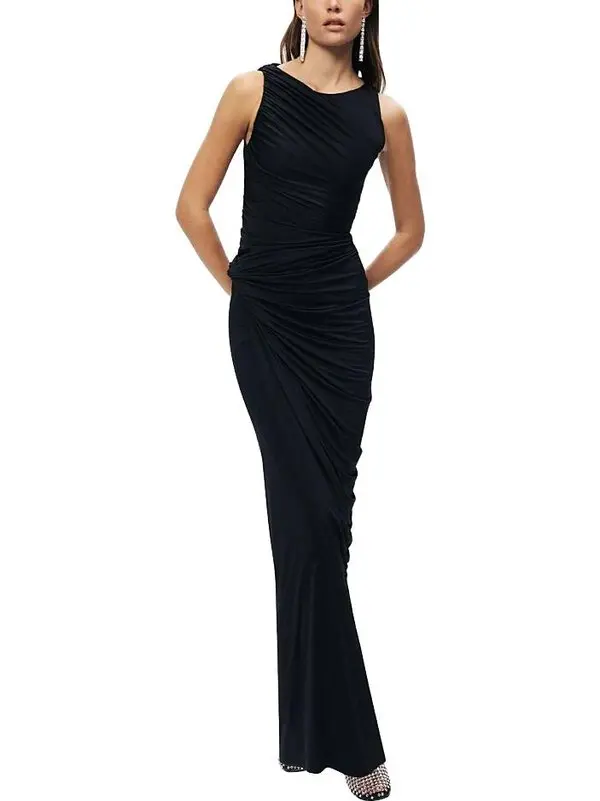 NOCTURNE Sleeveless Draped Maxi Dress - Black
