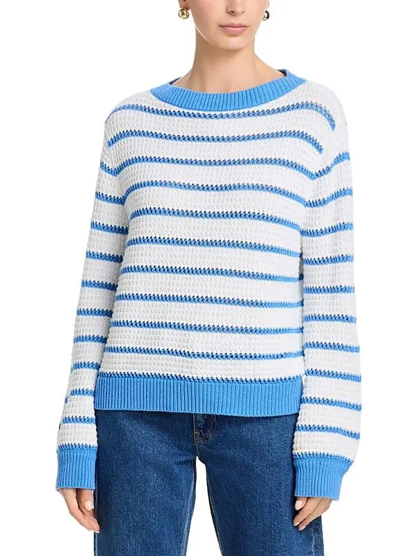 French Connection Teddy Knit Open Stripe Boat Neck Sweater - Summer White