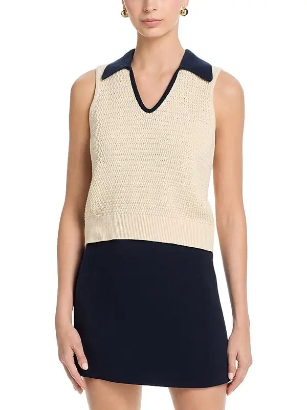 French Connection Contrast Knit Collared Sweater - Ecru/marine
