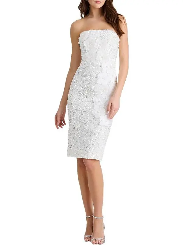 HELSI Liliana Strapless Sequin Midi Dress - White
