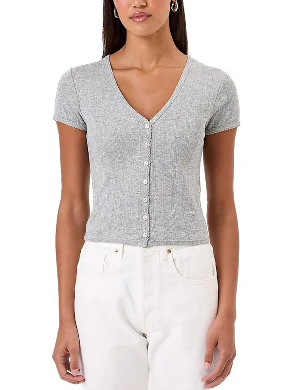 GOLDIE LEWINTER Pointelle Ellie Cropped Cardigan - Gray Heather