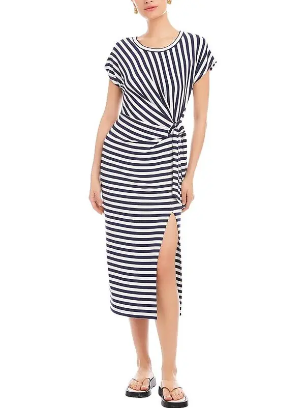 Fifteen Twenty Marisa Side Knot Midi Dress - Navy/ White