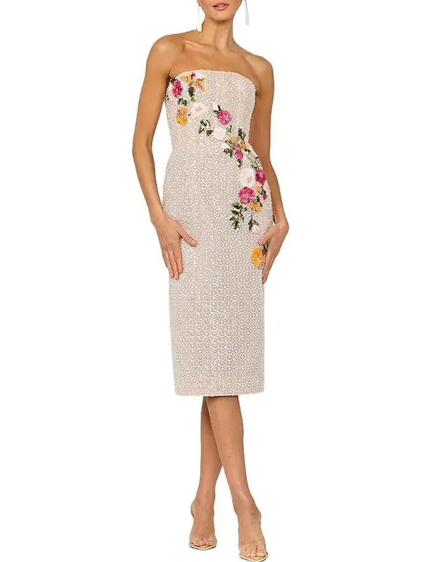 HELSI Beth Strapless Beaded Floral Midi Dress - Ivory/nude