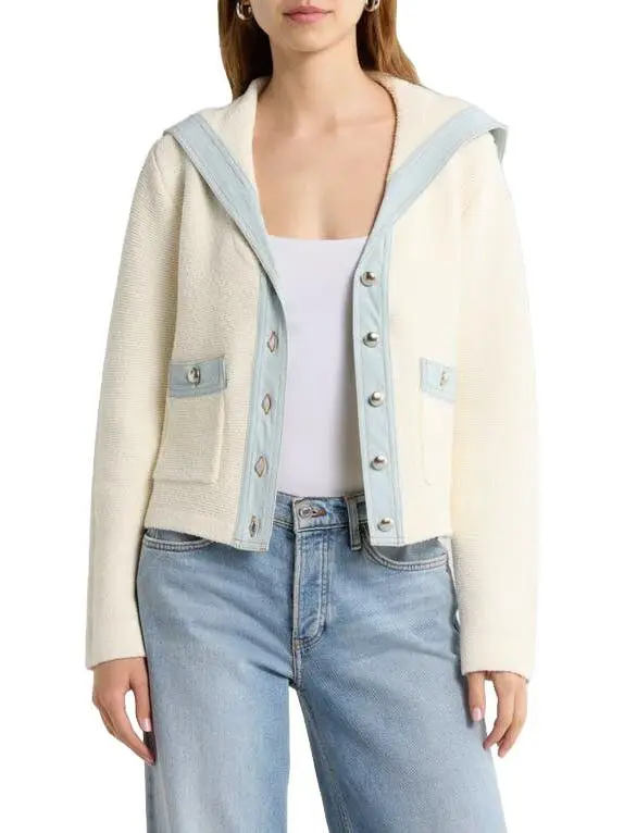 Astr The Label Briley Mixed Media Sailor Cardigan - Ivory