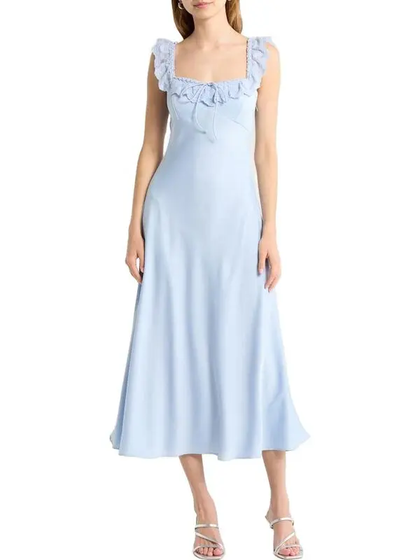 Astr The Label Makiya Lace Trim Satin Dress - Blue