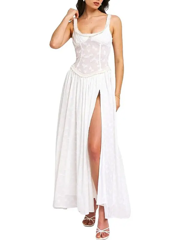 MISS CIRCLE Ulissa Jacquard Maxi Dress With Pearl Decoration - White