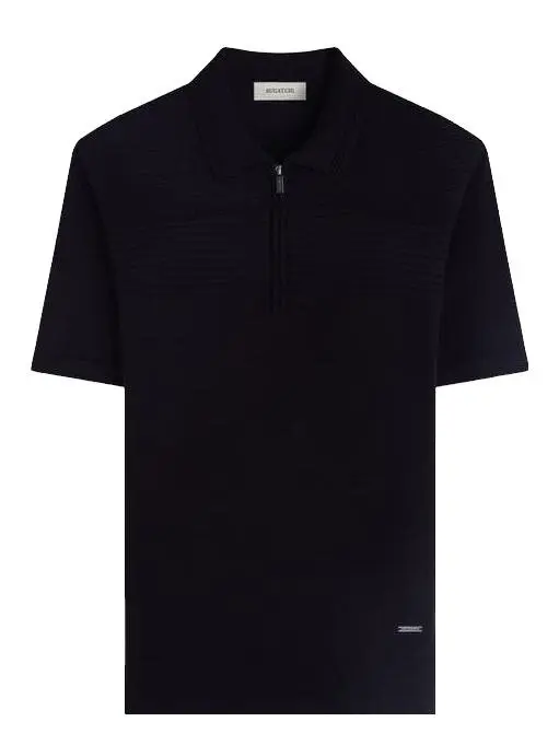 Bugatchi Quarter Zip Cotton Blend Polo Sweater - Black