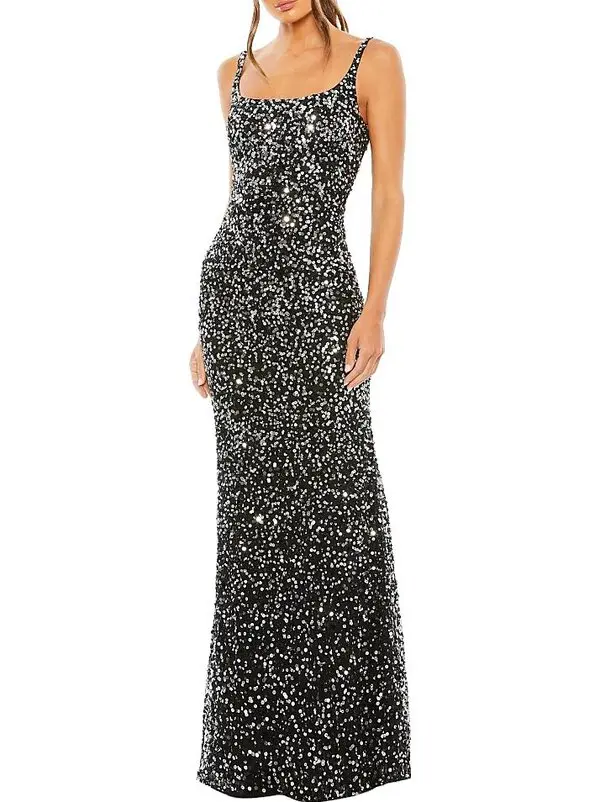Mac Duggal Sequin Embellished Low Back Slip Gown - Black