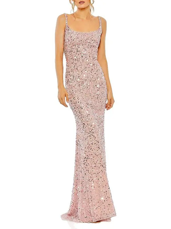 Mac Duggal Sequin Embellished Low Back Slip Gown - Pink