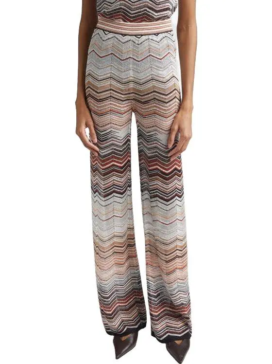 Missoni Sequin Zigzag Stripe Sweater Pants - Red And Beige Tones