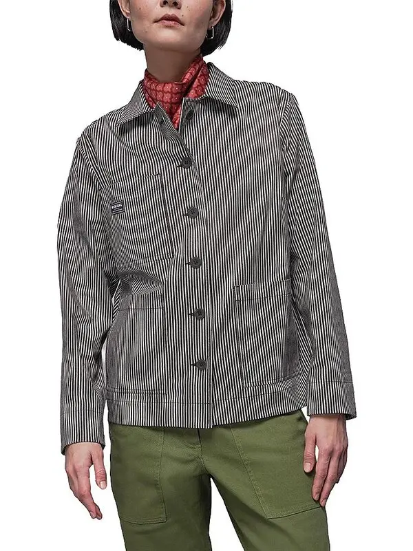 WILDFANG Essential Railroad Stripe Utility Jacket - Mocha/white