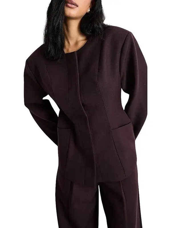 WAREHOUSE Tailored Waist Blazer - Chocolate