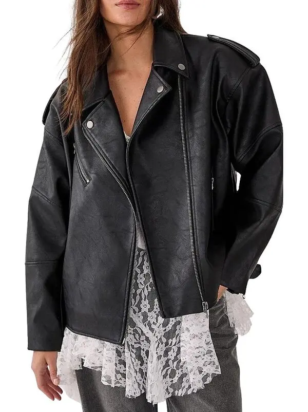 Nasty Gal Faux Leather Biker Jacket - Black