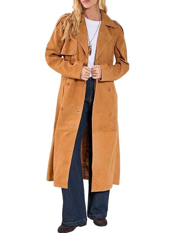 Nasty Gal Real Suede Trench Coat - Tan